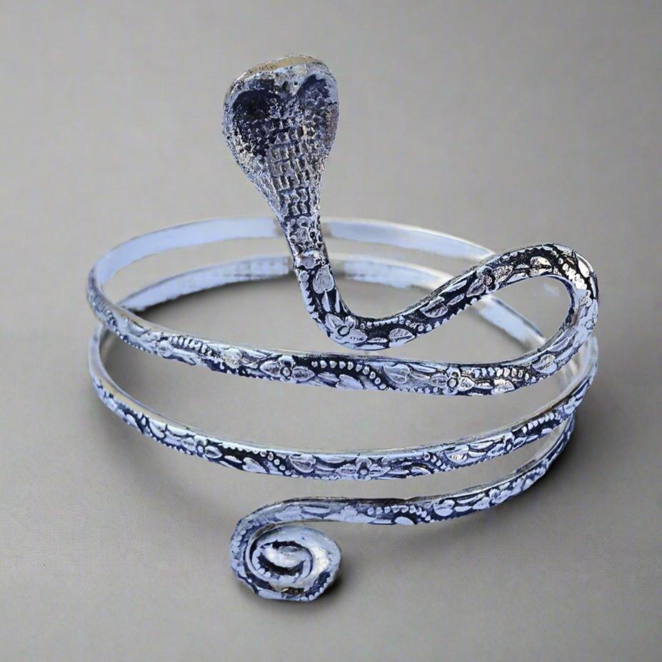 Adjustable Snake Arm Cuff in White Metal: Striking/Versatile