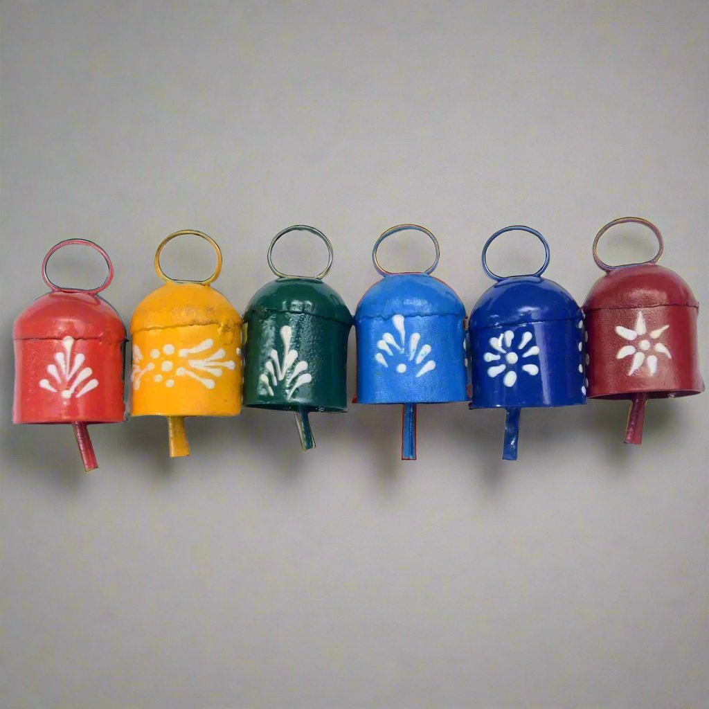 Dozen Assorted 2" H Hand-Painted Tin Bells (Six Colors).