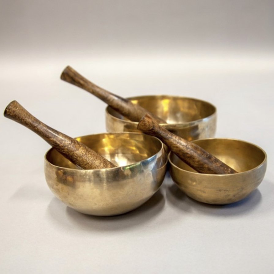 Seven-Metals Singing Bowls with Mallets (Set of Three)